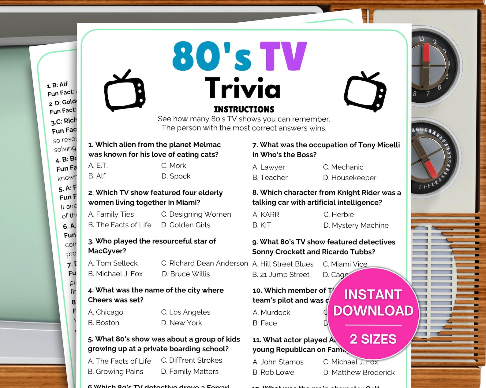 80's Trivia Game, Printable Decades Trivia, 80s Nostalgia, Pop Culture ...