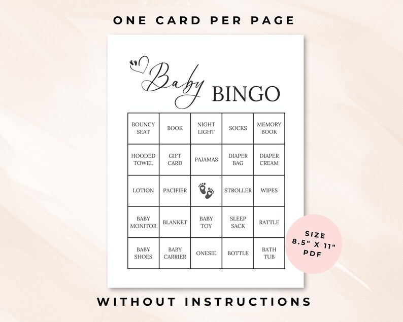 Printable Baby Shower Bingo Set, 50 Minimalist Baby Bingo Game Cards ...