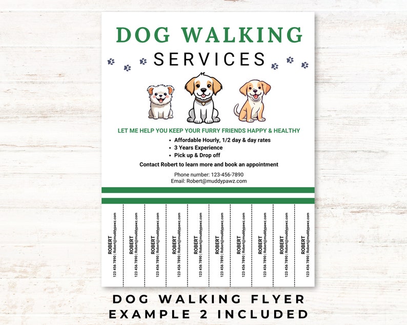 Editable Dog Walking Flyer, Dog Walker Tear off Flyer, Customizable ...