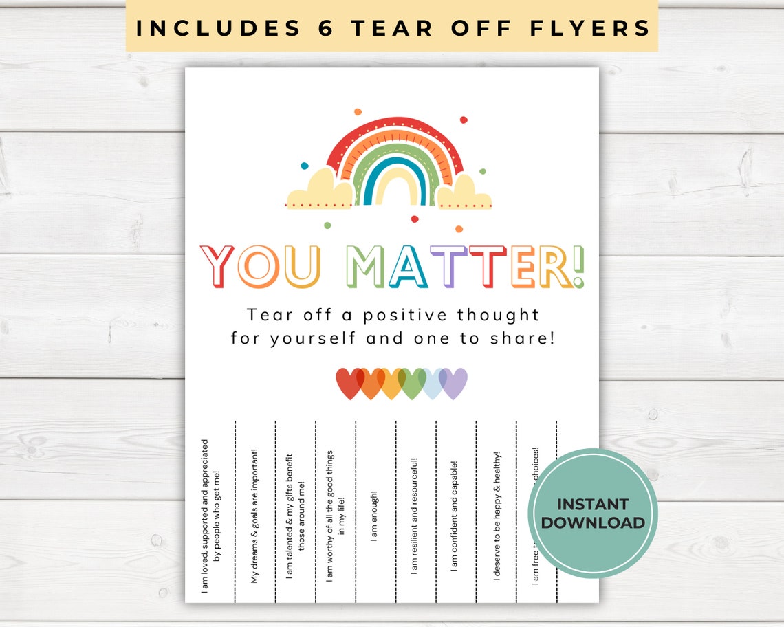 You Matter Words of Affirmation, Tear off Flyer, Tear off Compliments ...