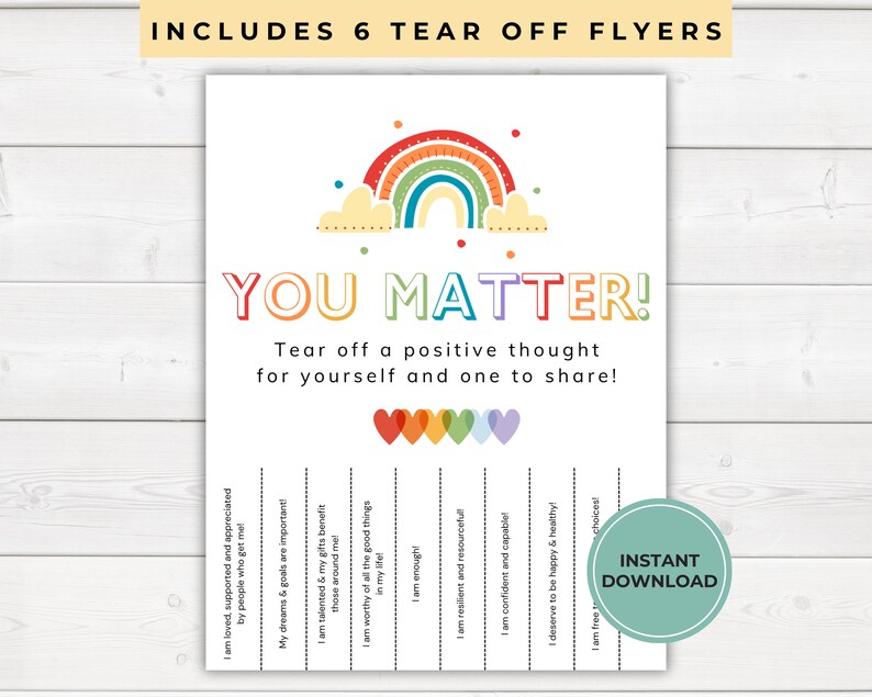 You Matter Words of Affirmation, Tear off Flyer, Tear off Compliments ...