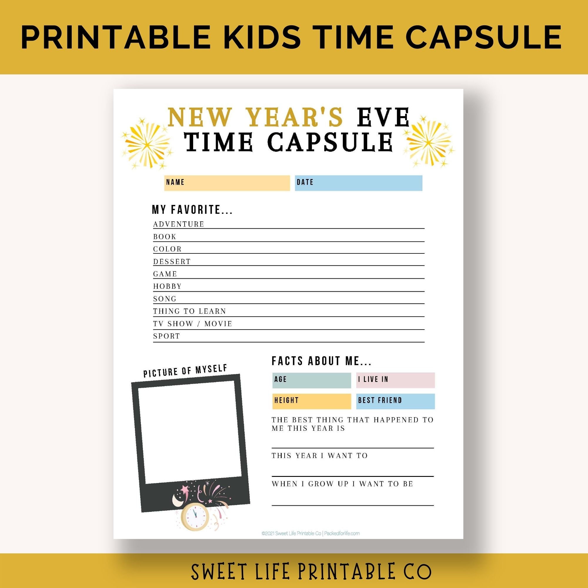 Kids Time Capsule Printable, New Year's Eve Kids Activity, Kids Year in ...