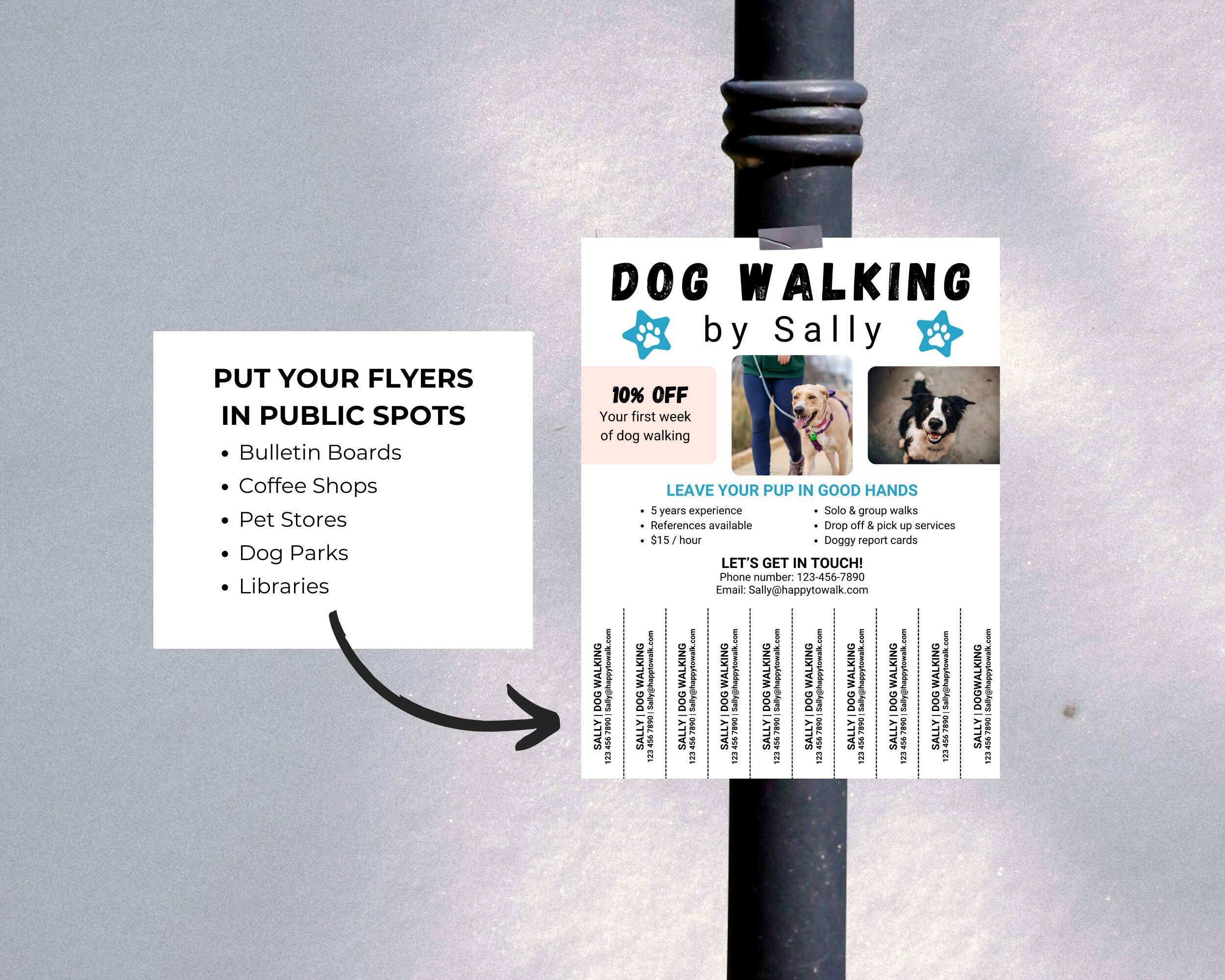 Editable Dog Walking Flyer, Dog Walker Tear off Flyer, Customizable ...