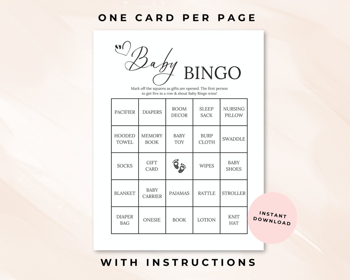 Printable Baby Shower Bingo Set, 50 Minimalist Baby Bingo Game Cards ...