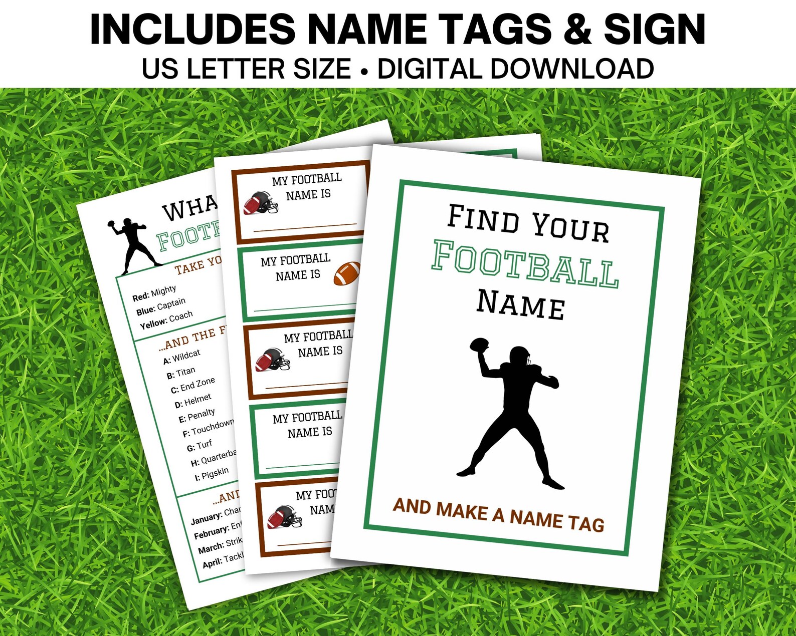 What's Your Football Name Printable, Football Party Games, Name Tags ...