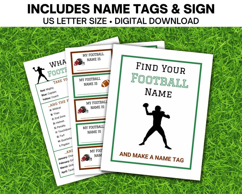 Football Name Printable, Party Games, Name Tags & Sign, Name Generator ...