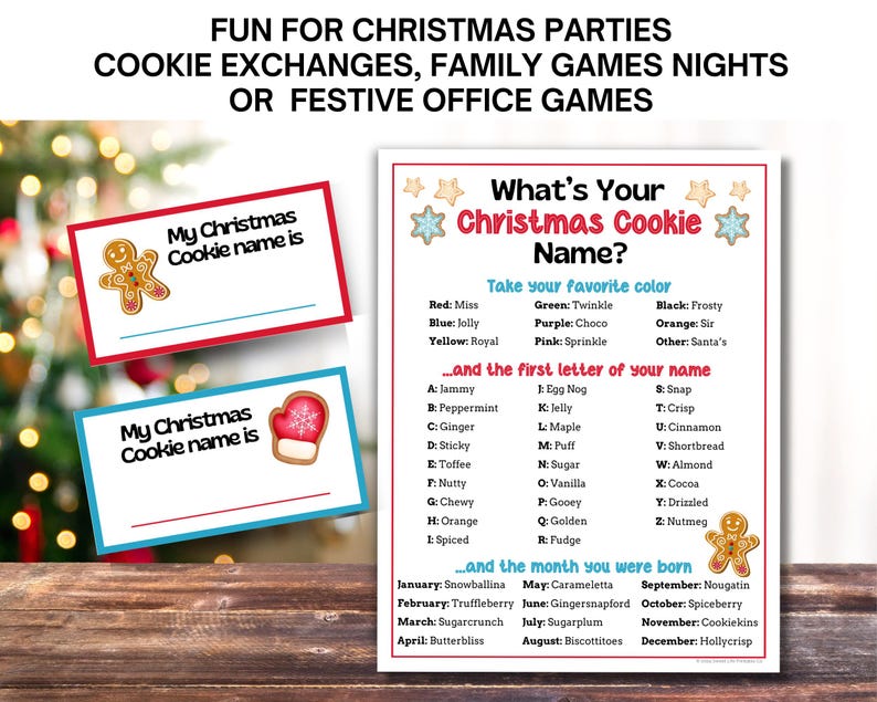 What's Your Christmas Cookie Name Game, Christmas Name Tags & Sign, Fun ...