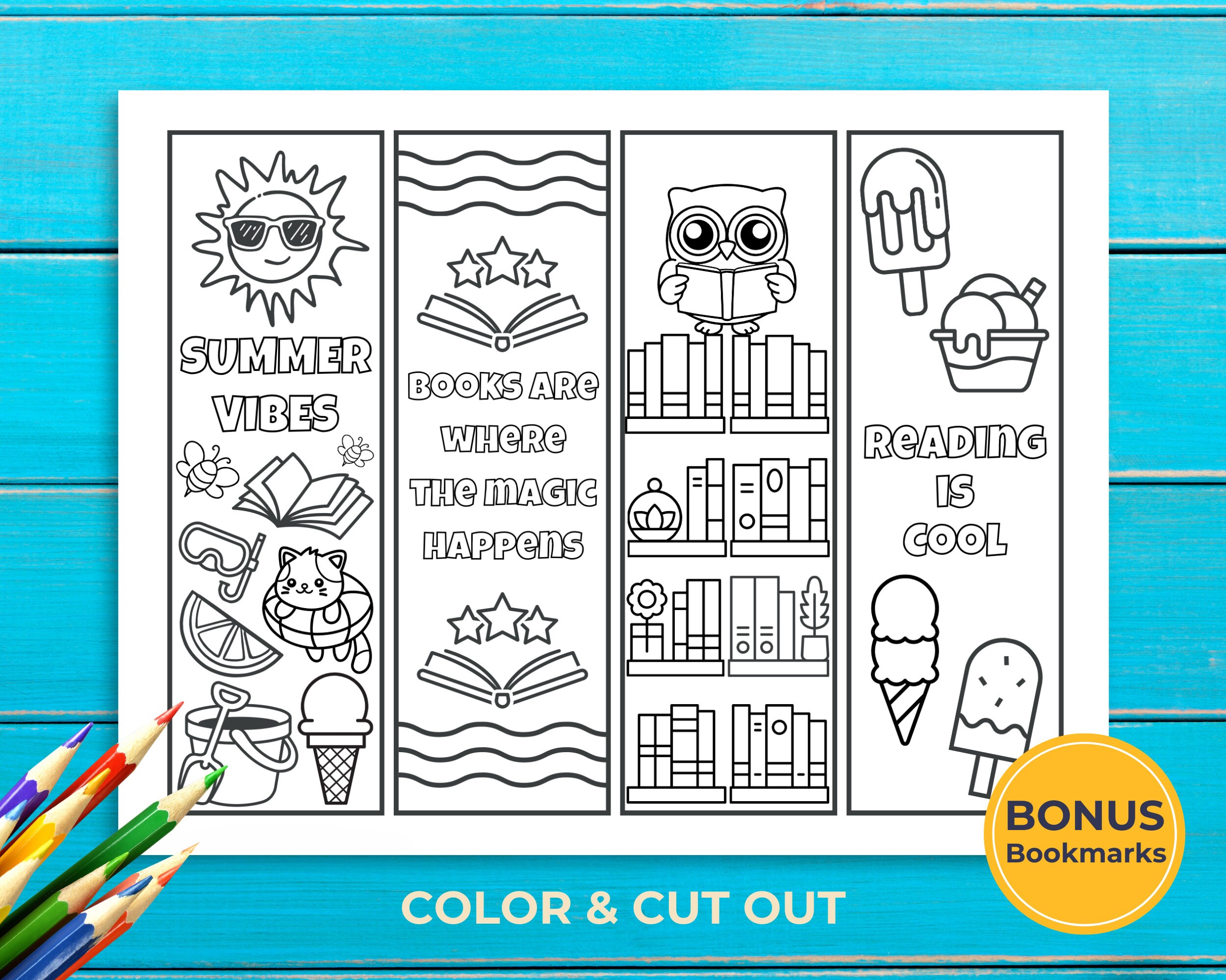 Kids Summer Book Log, Cute Bookmarks for Kids, Printable Summer Reading ...