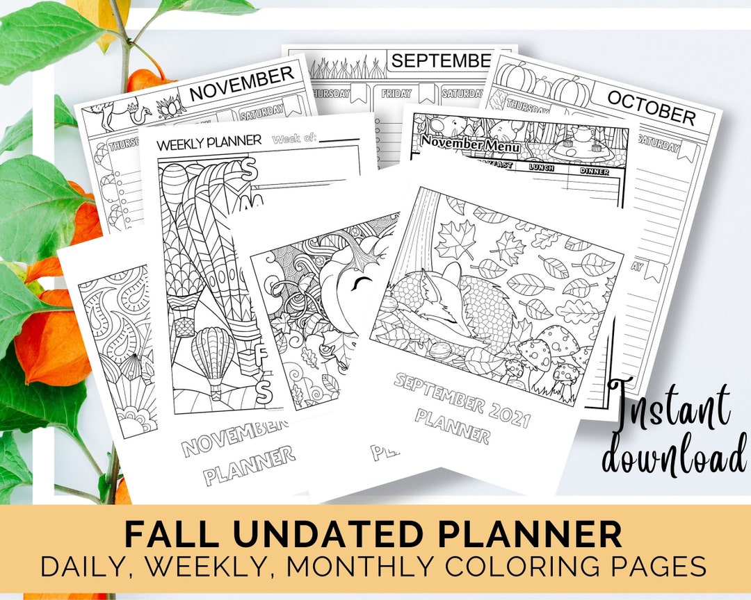 Fall Planner Printable Undated Planner Fall Calendars - Etsy