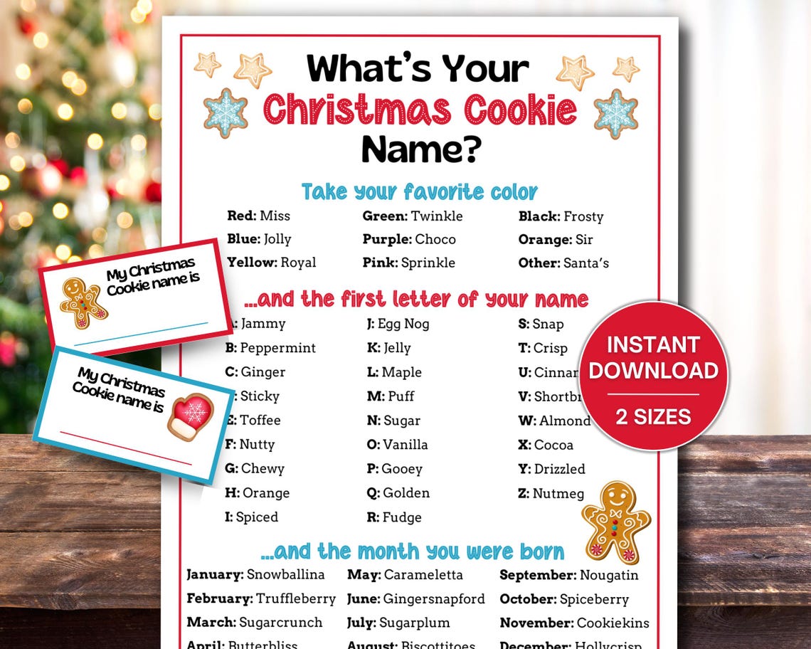 What's Your Christmas Cookie Name Game, Christmas Name Tags & Sign, Fun ...