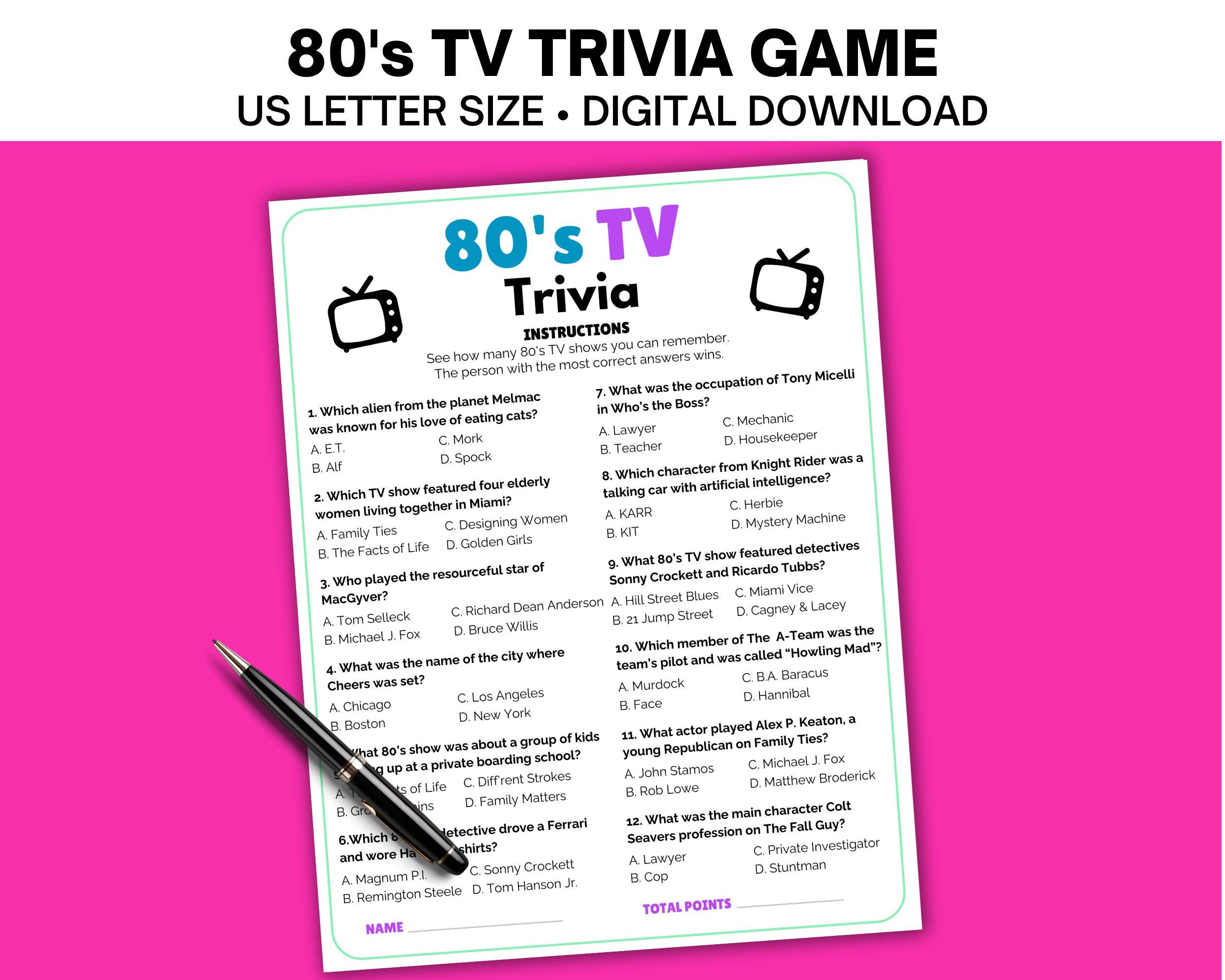 80's Trivia Game, Printable Decades Trivia, 80s Nostalgia, Pop Culture ...
