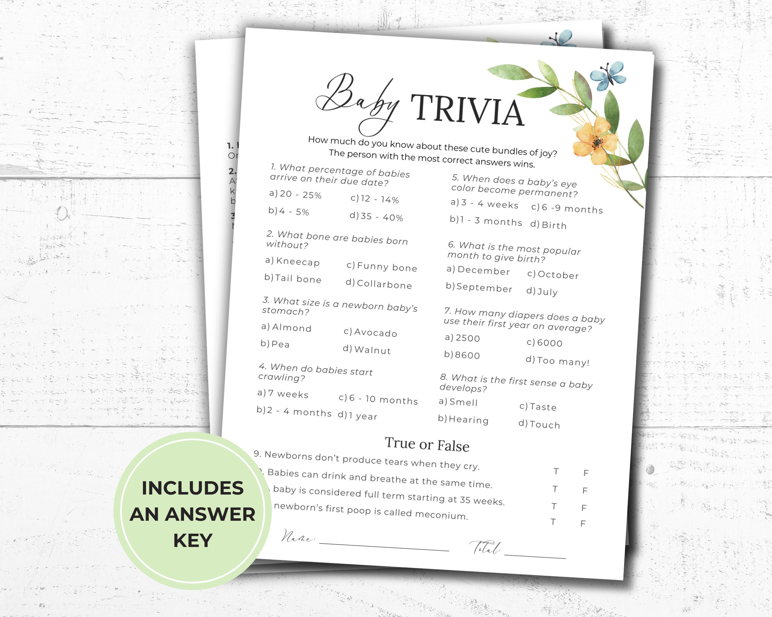 Baby Shower Trivia, Printable Baby Shower Games, Baby Trivia Game, Baby ...