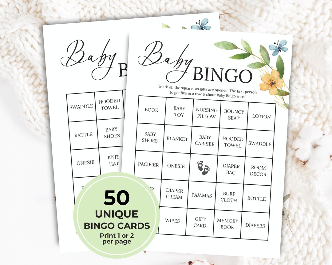 50 Baby Shower Bingo Game Cards, Printable Baby Bingo Game, Baby Shower ...