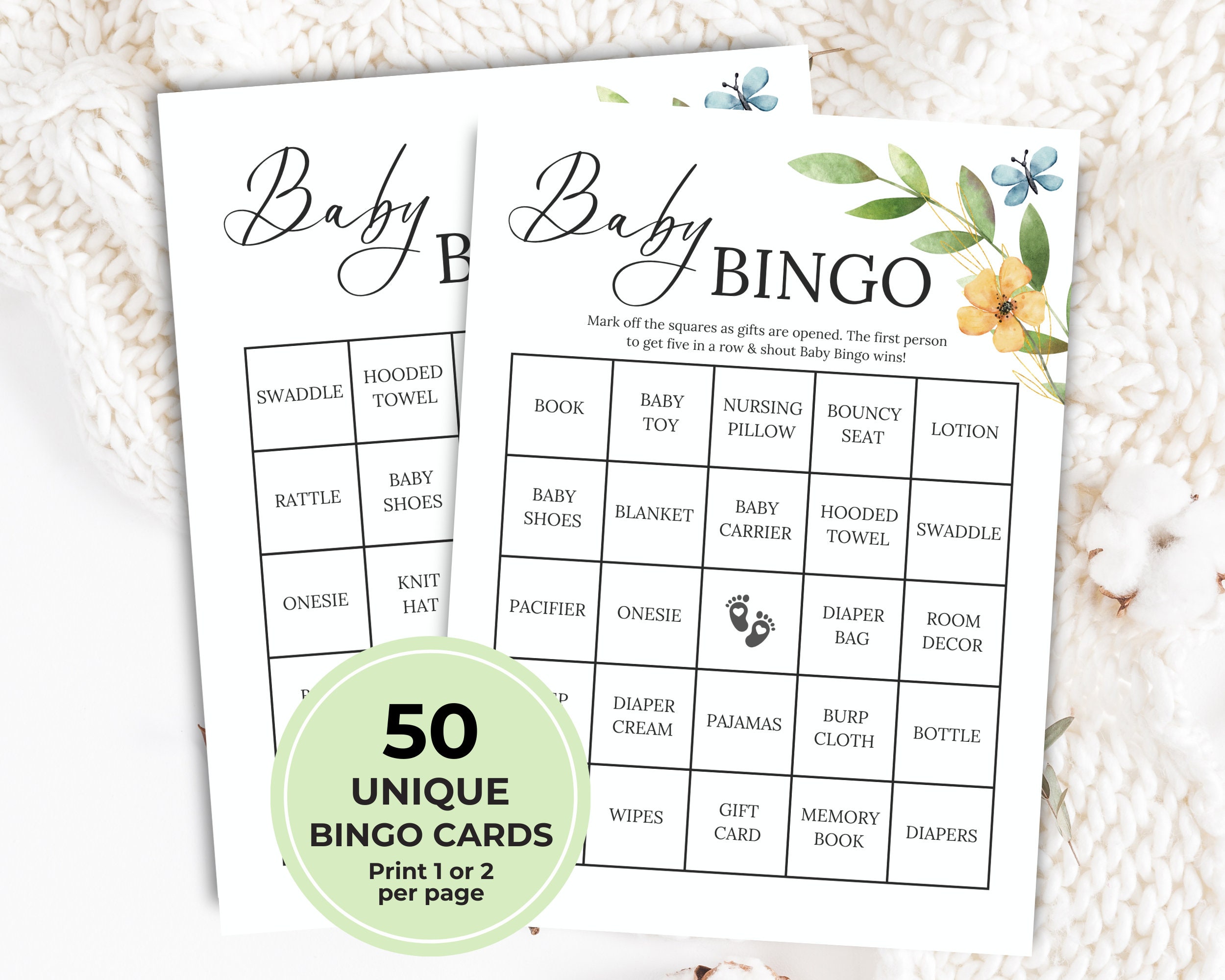 50 Baby Shower Bingo Game Cards, Printable Baby Bingo Game, Baby Shower ...