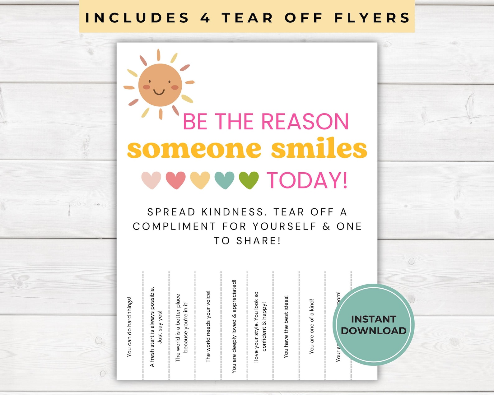 Positive Affirmations for Kids, Tear off Flyer, Tear off Compliments ...