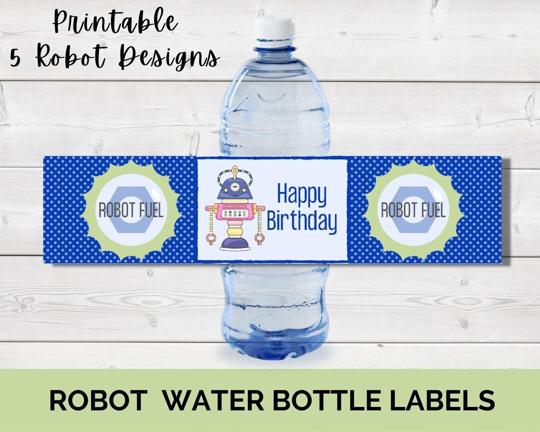 Robot Party Water Bottle Labels Bottle Wrappers Robot - Etsy
