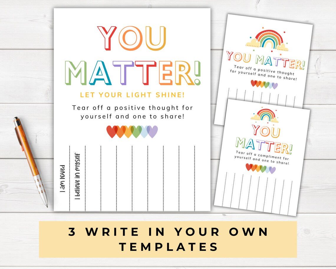You Matter Words of Affirmation, Tear off Flyer, Tear off Compliments ...