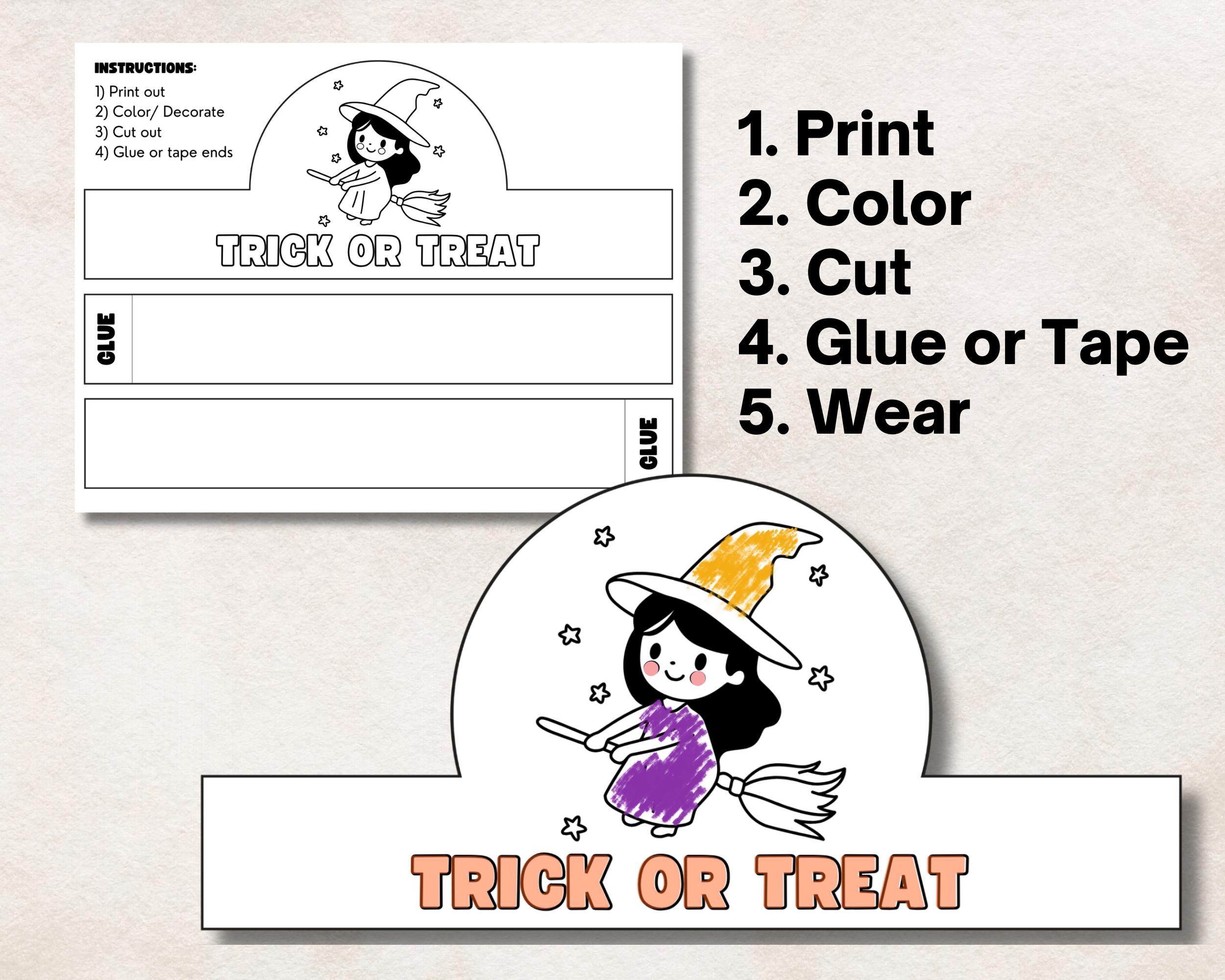 Halloween Paper Crown, Halloween Coloring Craft, Halloween Headband ...