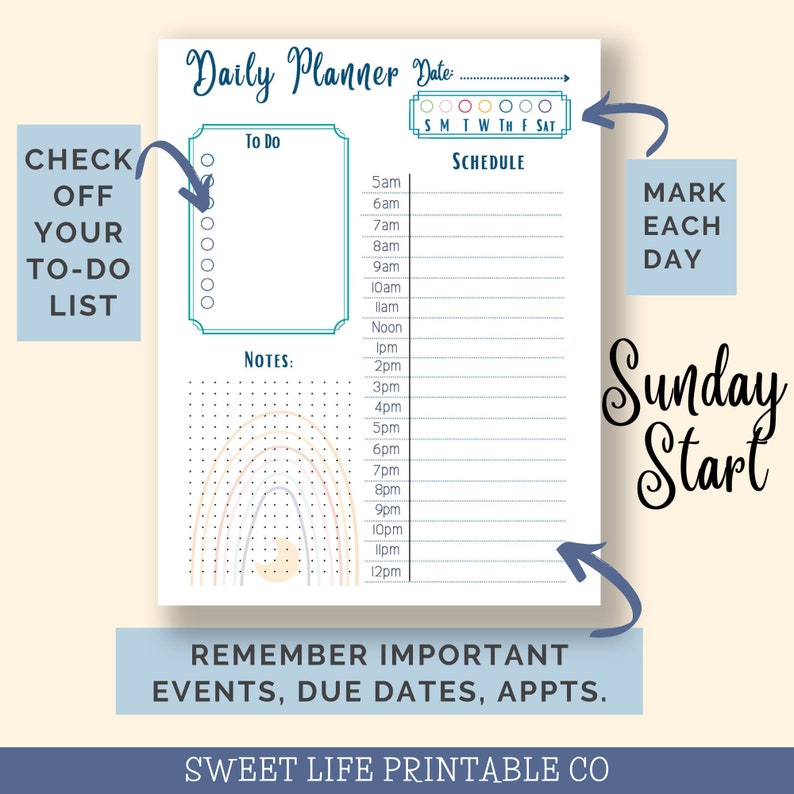 BOHO Rainbow Daily Planner Printables Digital Planner Pages - Etsy