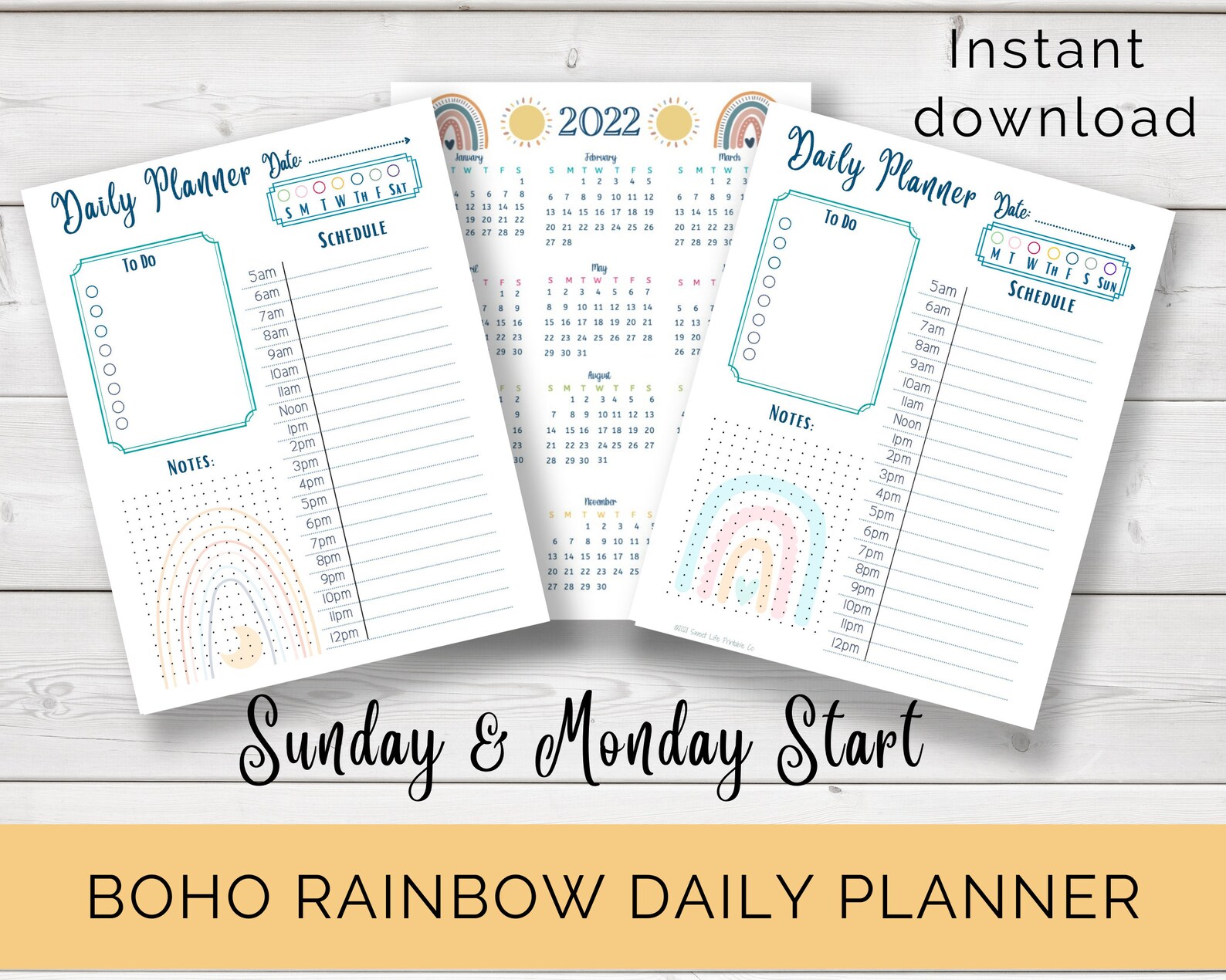 BOHO Rainbow Daily Planner Printables Digital Planner Pages - Etsy