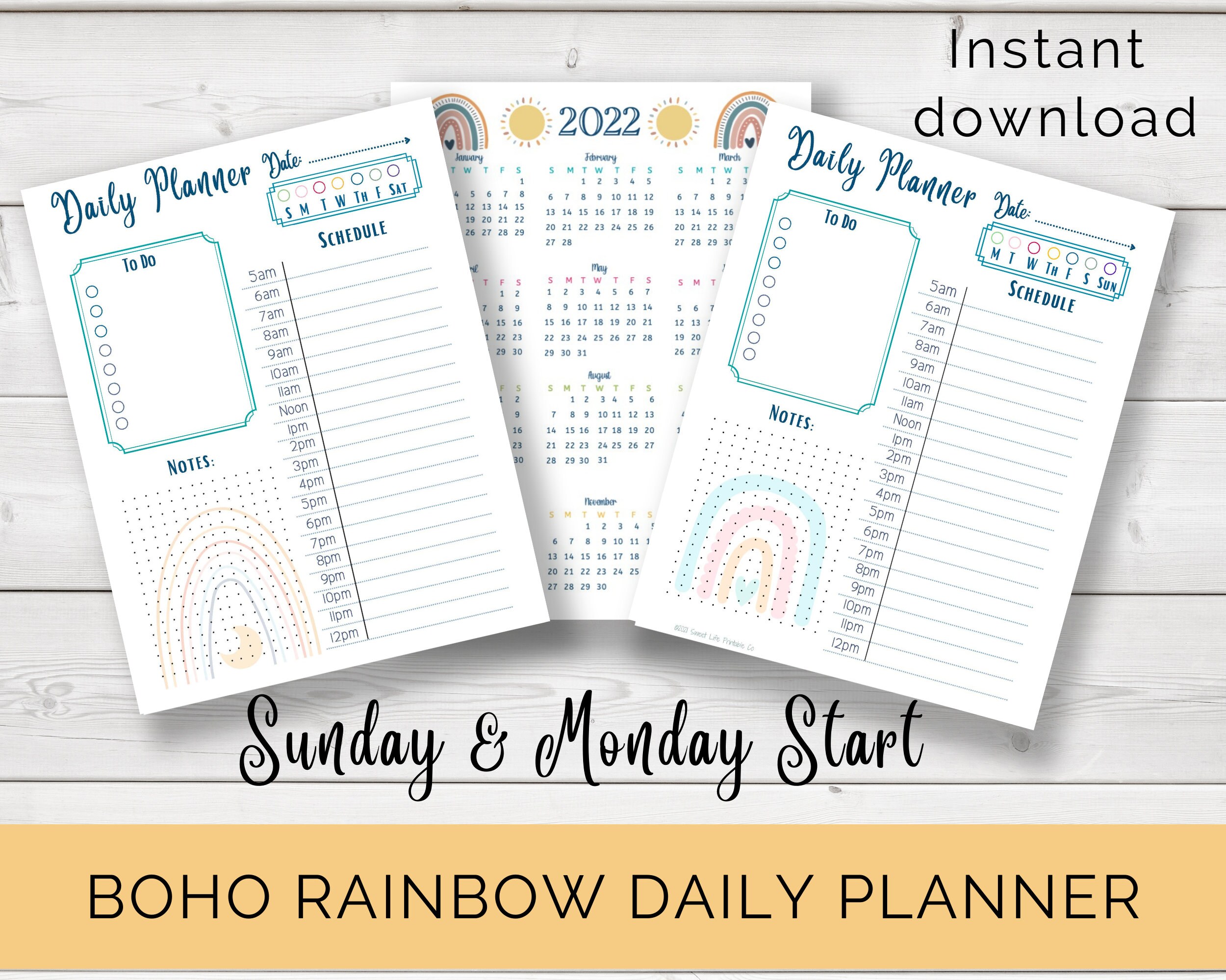 Paper & Party Supplies Boho Planner with a Rainbow Printable Planner ...