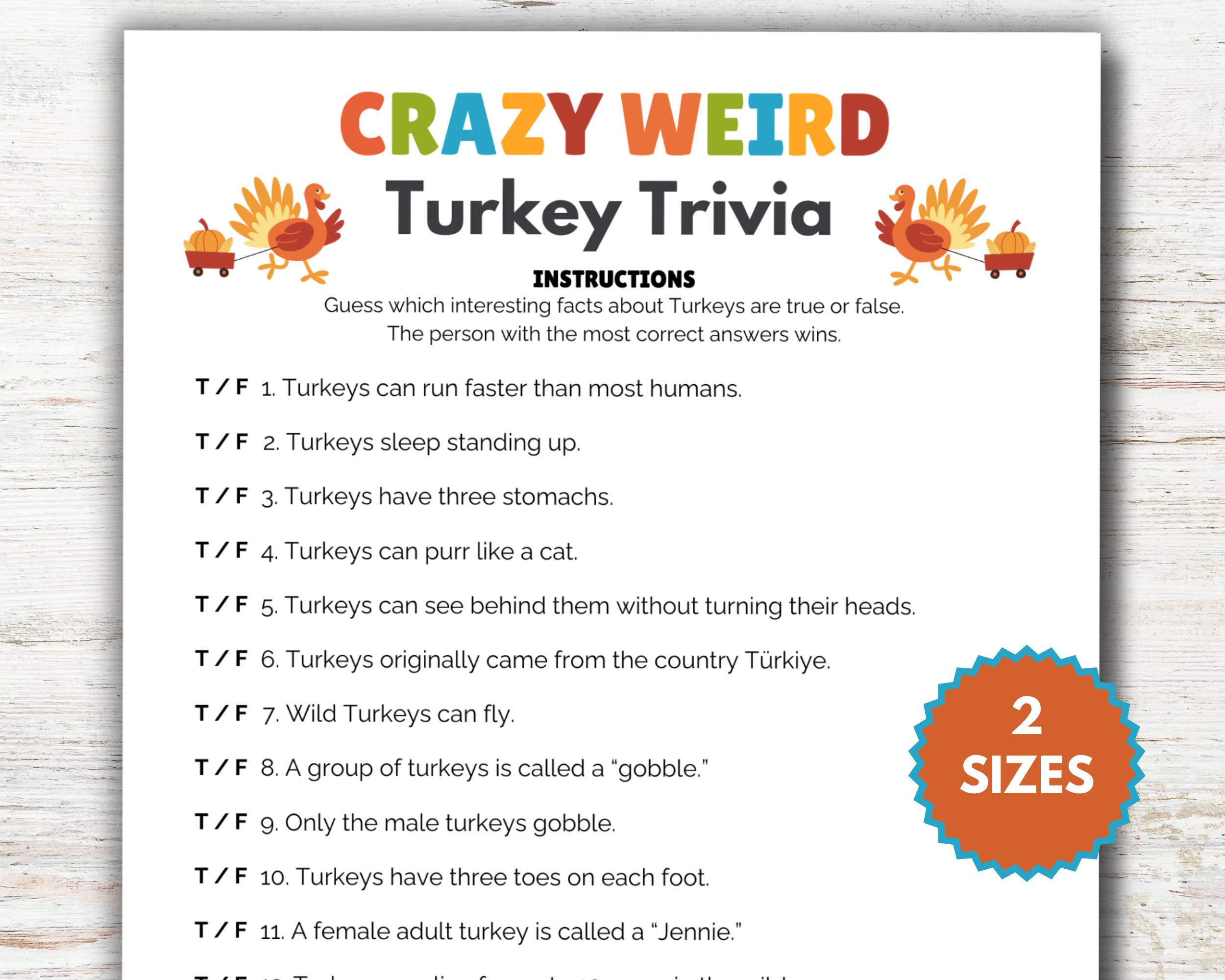 Turkey Trivia Printable, Thanksgiving Trivia, Friendsgiving Games, Fall ...