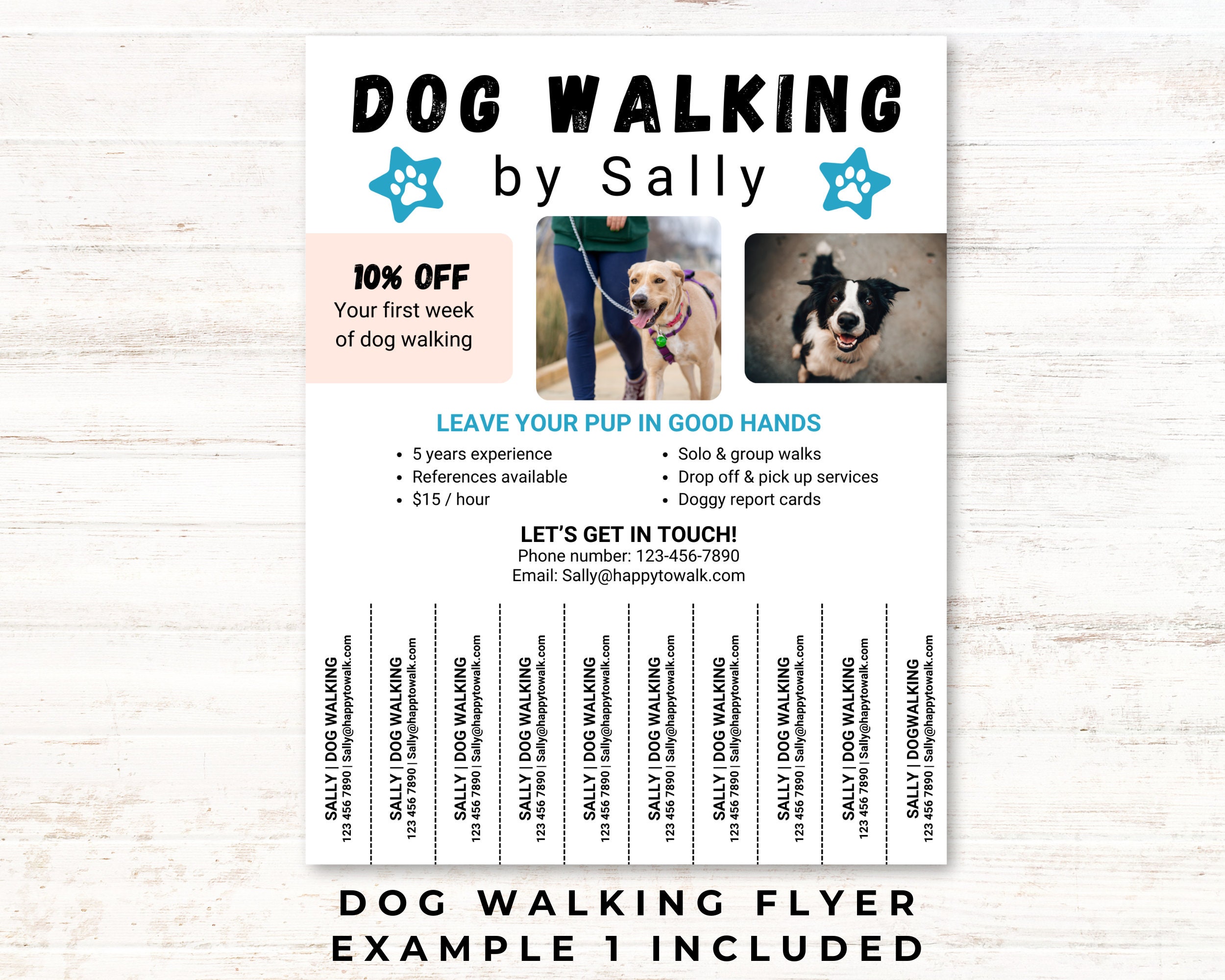 Editable Dog Walking Flyer, Dog Walker Tear off Flyer, Customizable ...