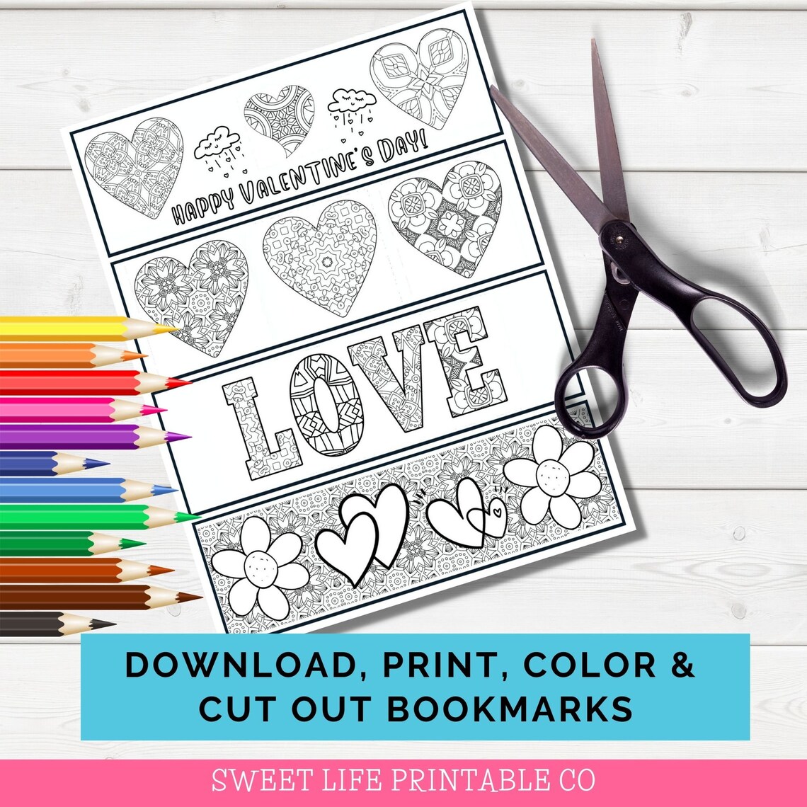 Printable Valentine's Coloring Bookmarks, Valentine Coloring Pages ...