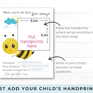 Grandparents Day Handprint, Birthday Gift for Mom, I Love My Mom Bee ...