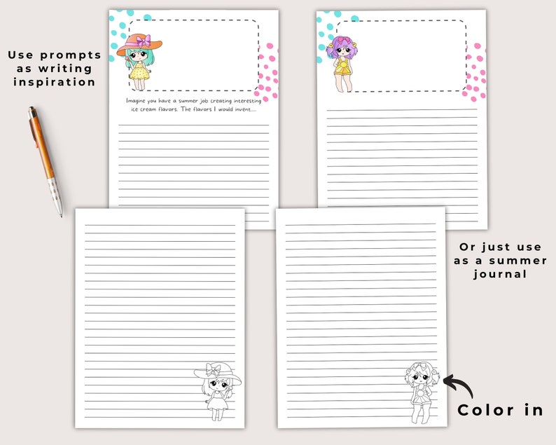 Printable Hello Summer Journal for Kids, Journal Prompts, Writing ...