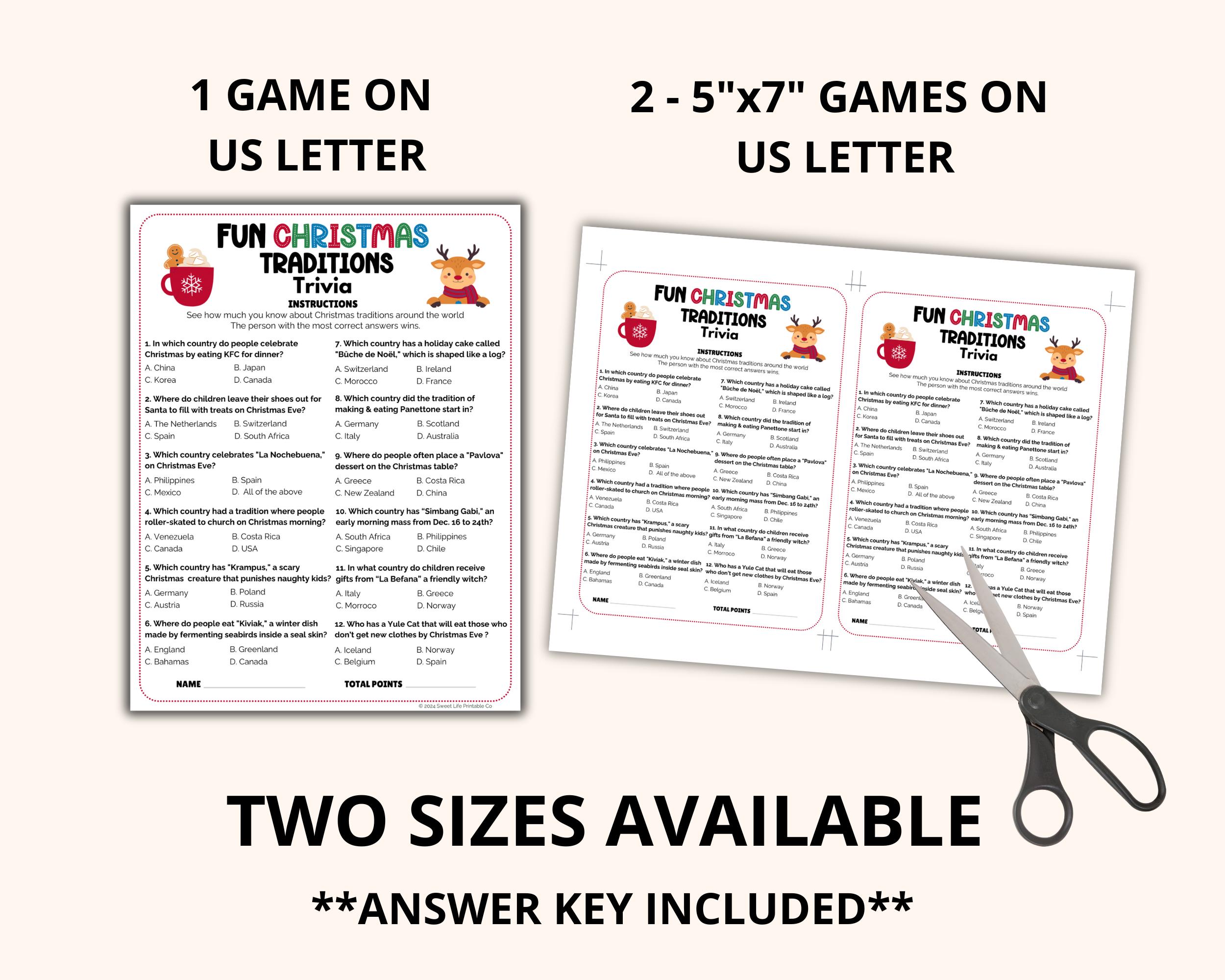 Christmas Trivia Game, Printable Christmas Traditions Trivia, Christmas ...