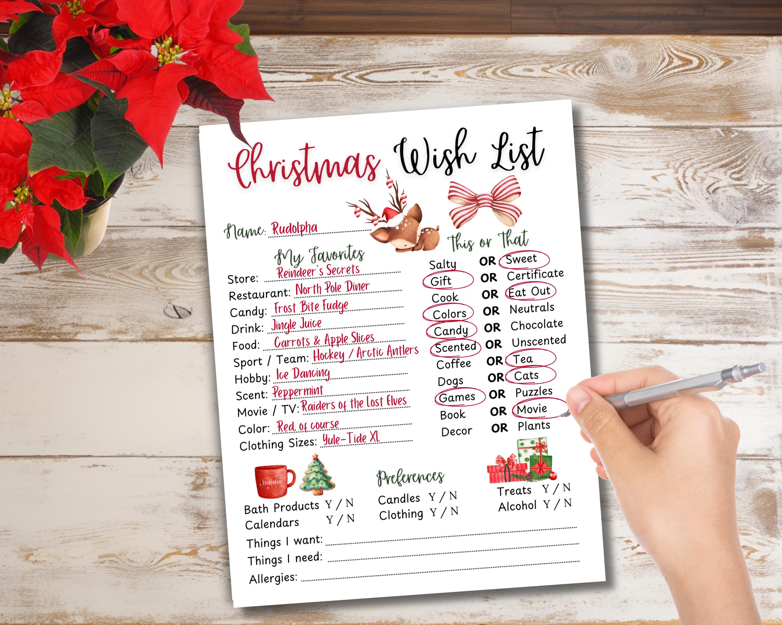Christmas Wish List, Coworker Secret Santa Questions Printable, Secret ...
