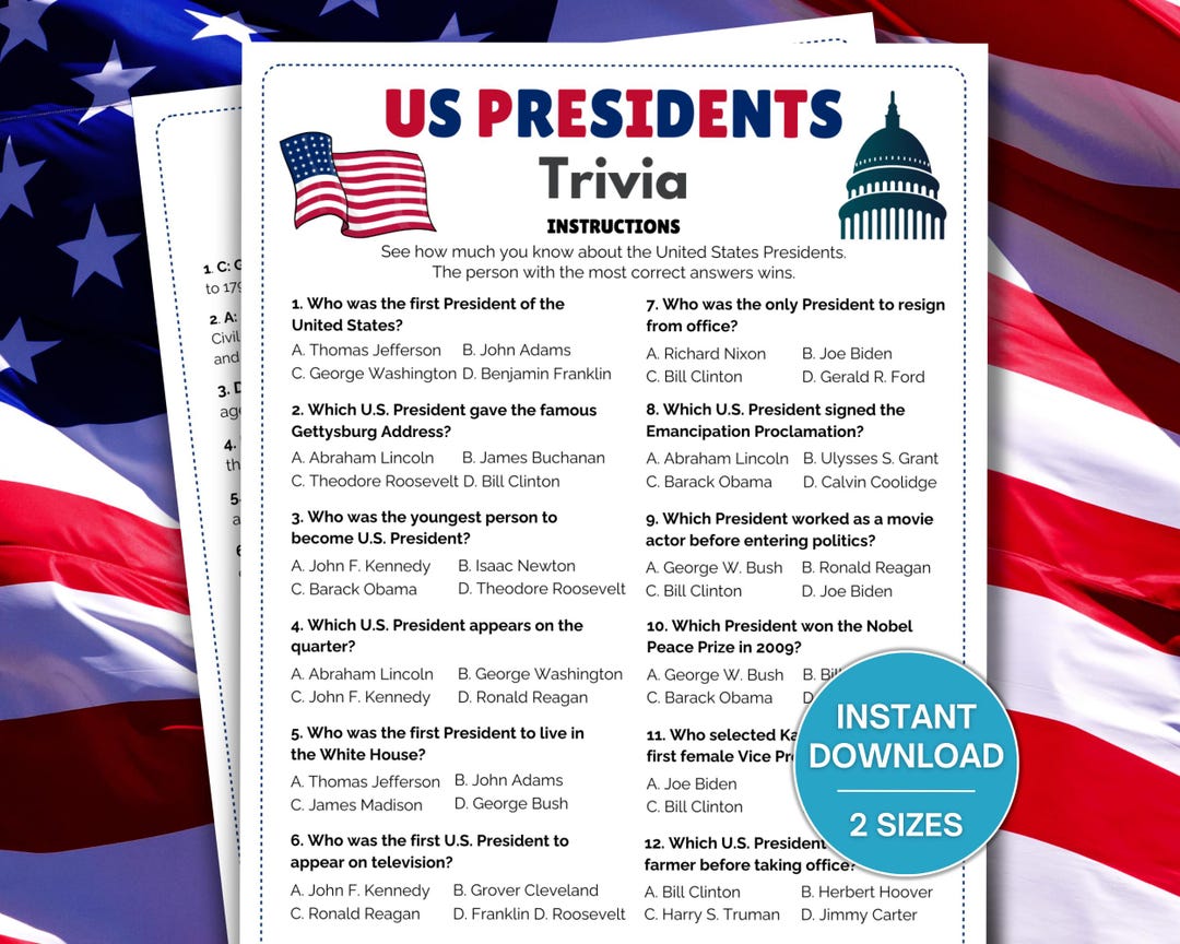 US Presidents Trivia Game, US Presidents Day Trivia, US Election Trivia ...