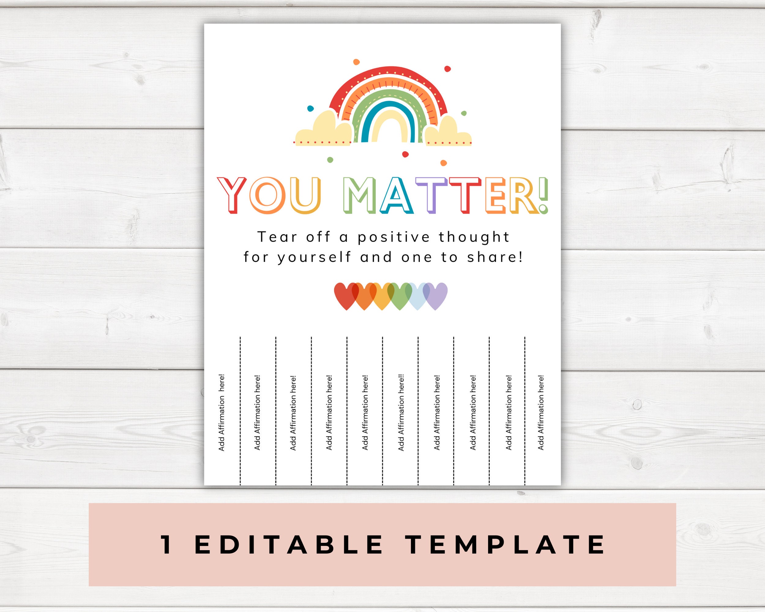 Editable You Matter Tear off Flyer, Positive Affirmations for Kids ...