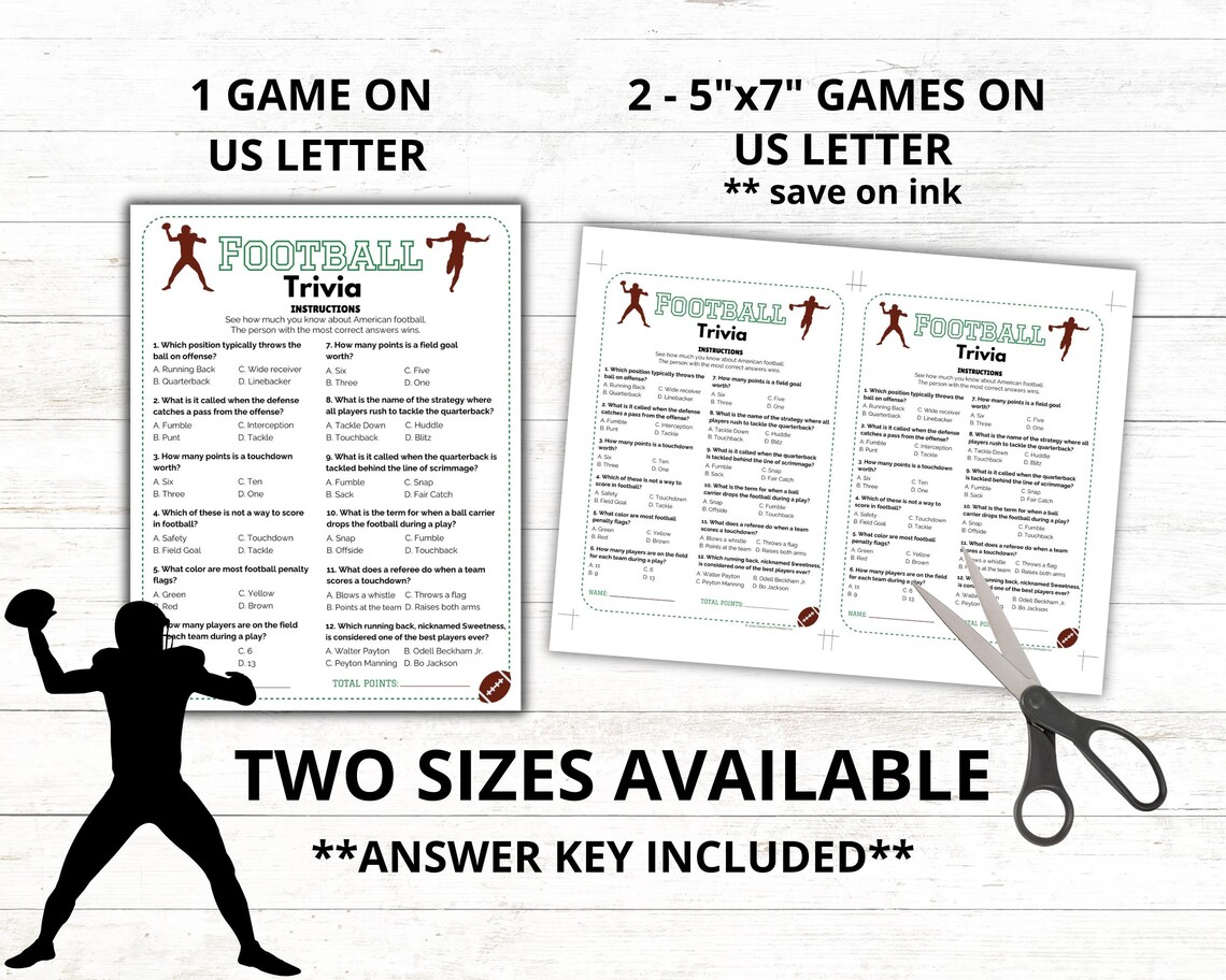 Football Trivia Game, Printable Trivia Questions, Football Party Games ...