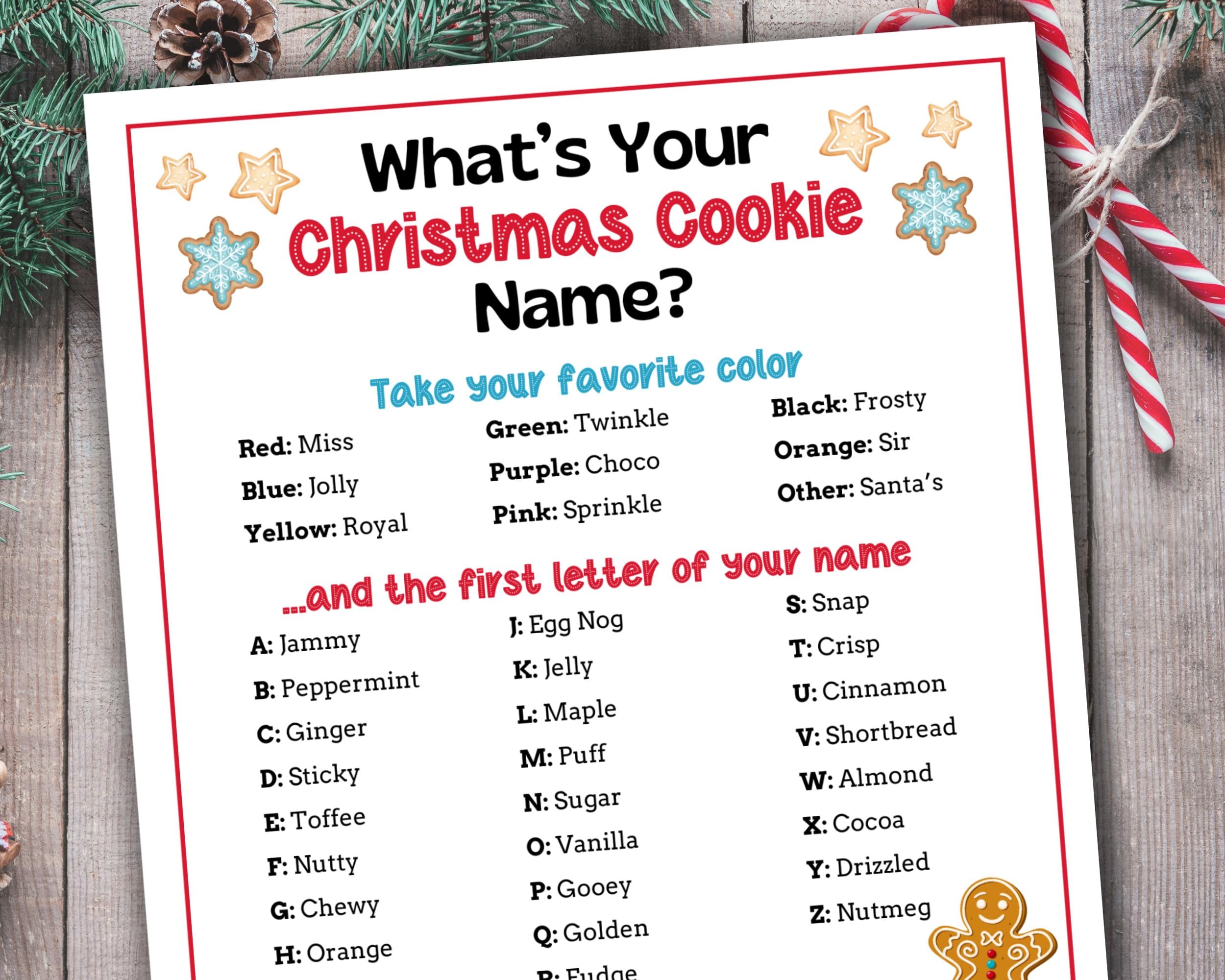 What's Your Christmas Cookie Name Game, Christmas Name Tags & Sign, Fun ...