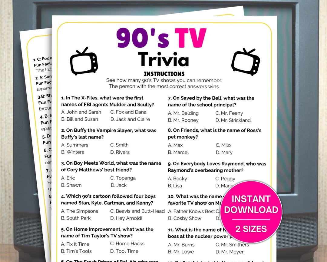 90's Trivia Game, Printable Decades Trivia, 90s Nostalgia, Pop Culture ...