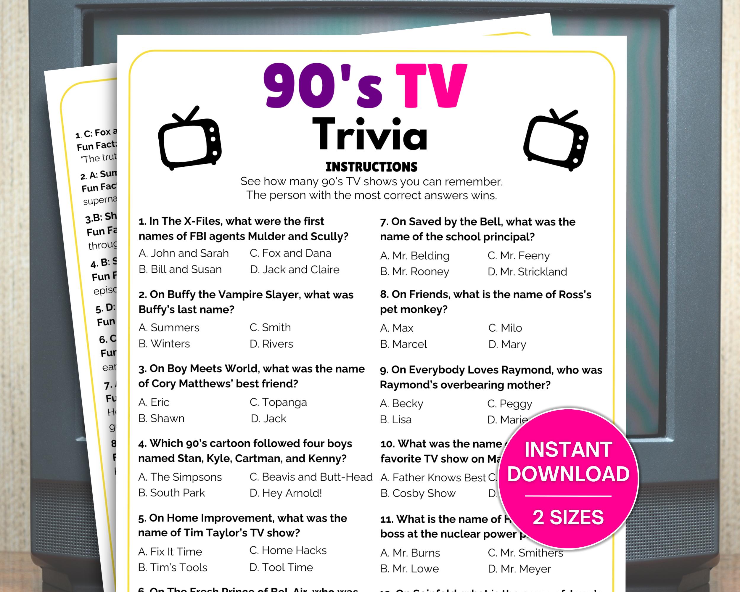 90's Trivia Game, Printable Decades Trivia, 90s Nostalgia, Pop Culture ...