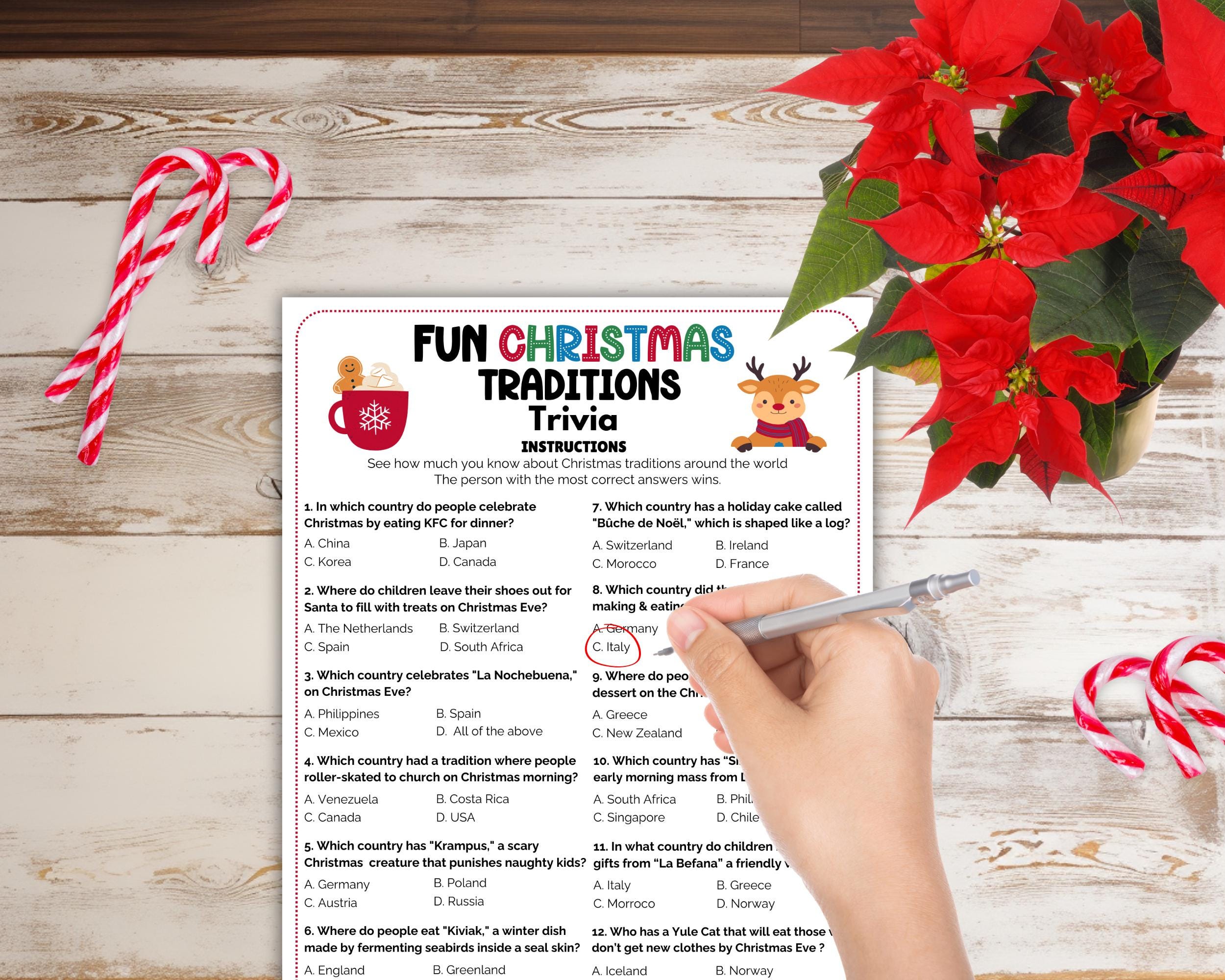 Christmas Trivia Game, Printable Christmas Traditions Trivia, Christmas ...