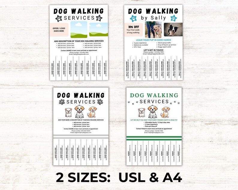 Editable Dog Walking Flyer, Dog Walker Tear off Flyer, Customizable ...