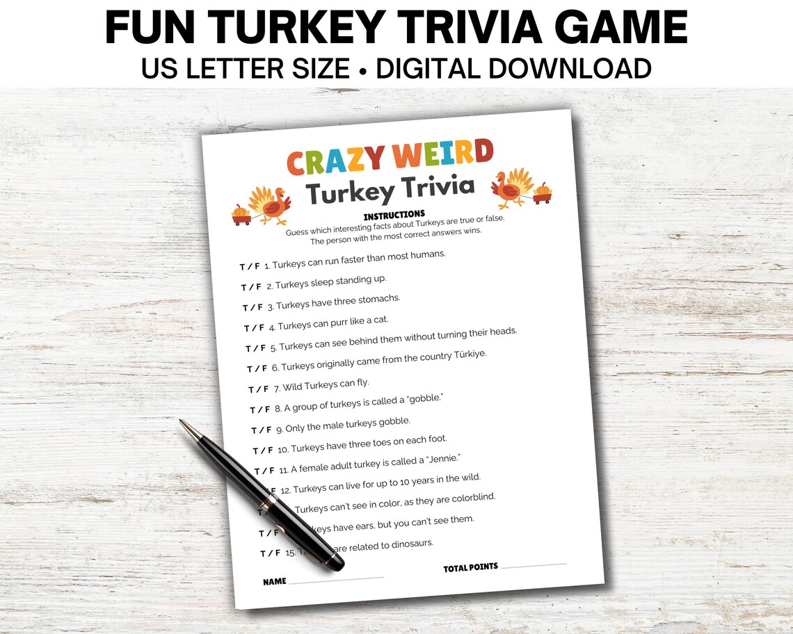 Turkey Trivia Printable, Thanksgiving Trivia, Friendsgiving Games, Fall ...