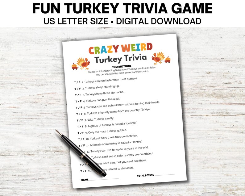 Turkey Trivia Printable, Thanksgiving Trivia, Friendsgiving Games, Fall ...