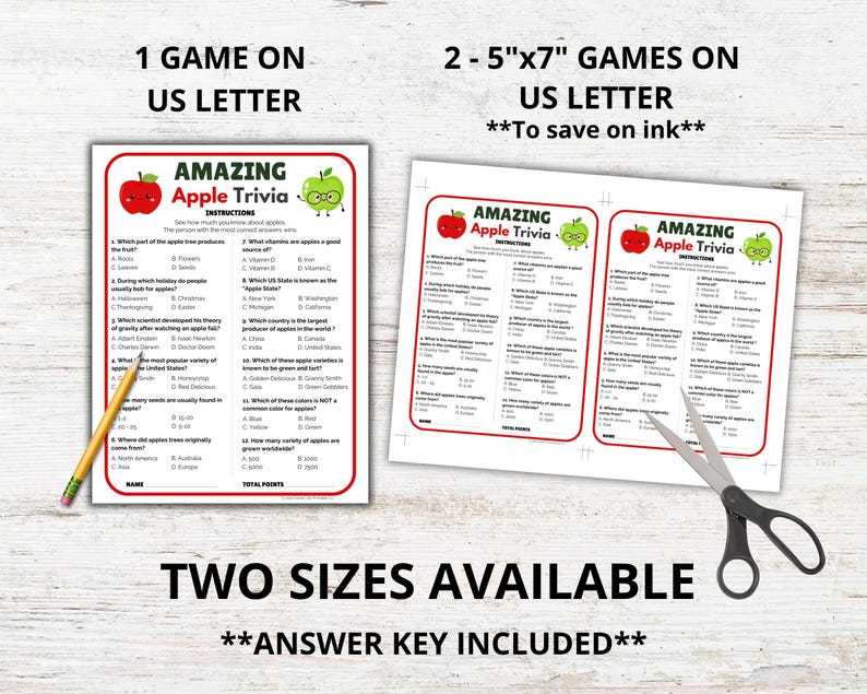 Apple Trivia Game Printable, Fall Trivia Game, Fall Printables, Office ...