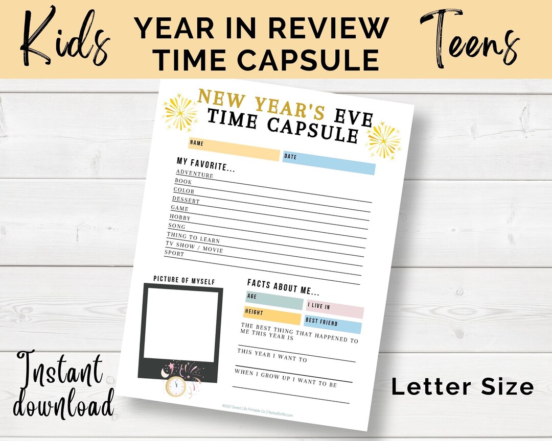 Kids Time Capsule Printable, New Year's Eve Kids Activity, Kids Year in ...