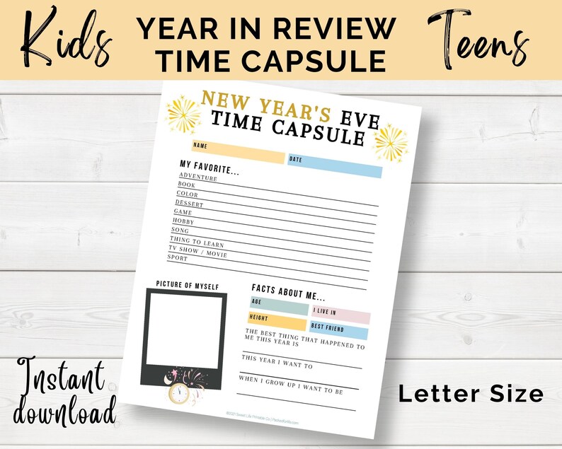 Kids Time Capsule Printable, New Year's Eve Kids Activity, Kids Year in ...