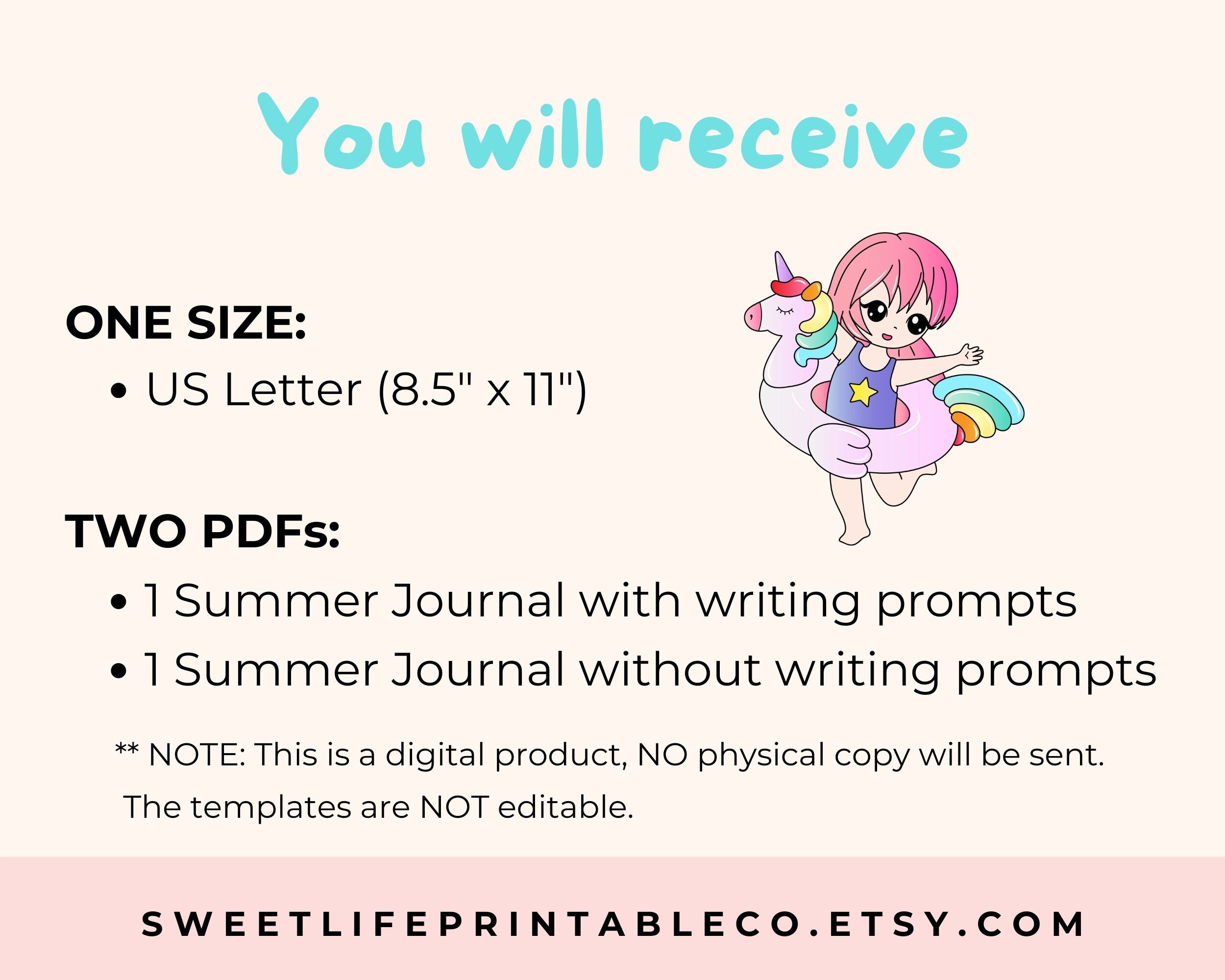 Printable Hello Summer Journal for Kids, Journal Prompts, Writing ...