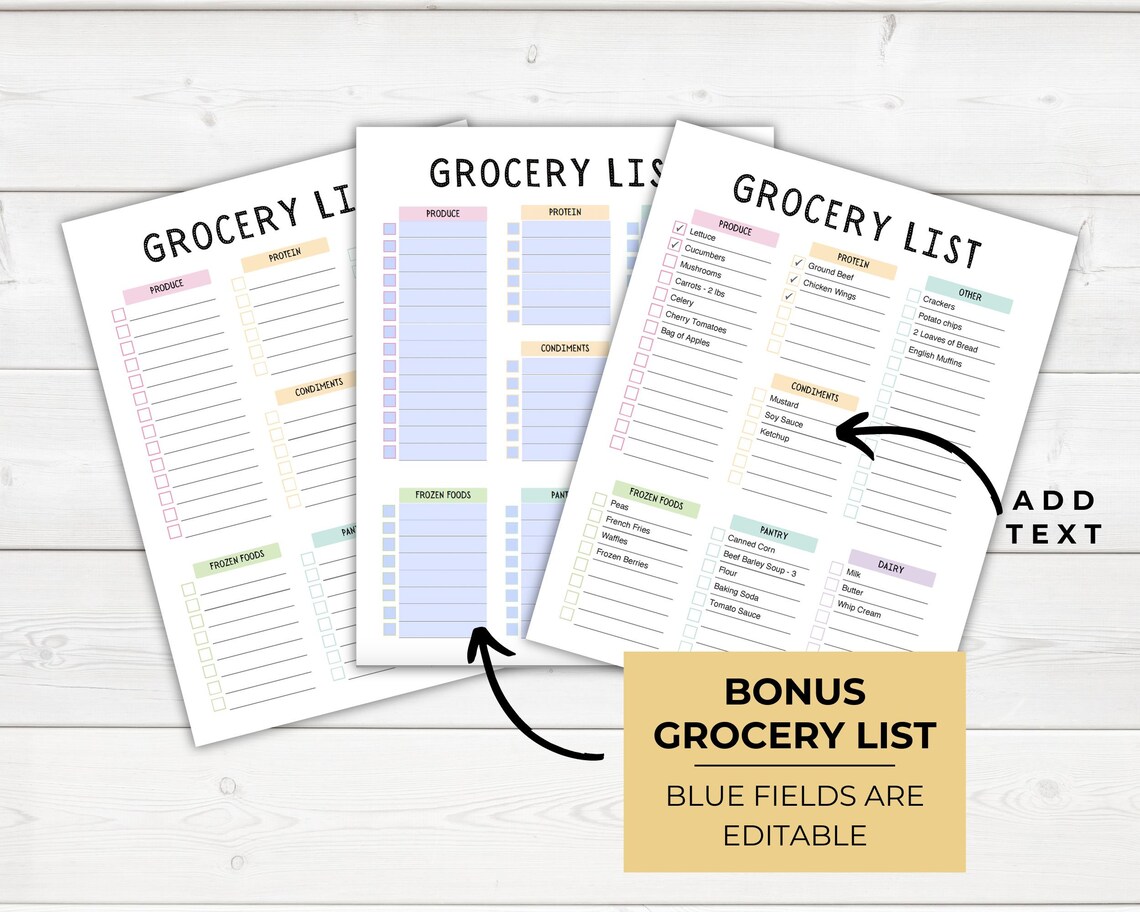 Editable Weekly Meal Planner Printable, Grocery List, Weekly Budget ...