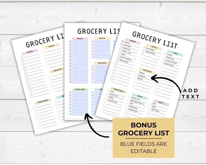 Editable Weekly Meal Planner Printable, Grocery List, Weekly Budget ...