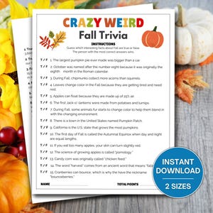 Fall Trivia Game Printable, Fall Classroom Activity, Fall Printables ...