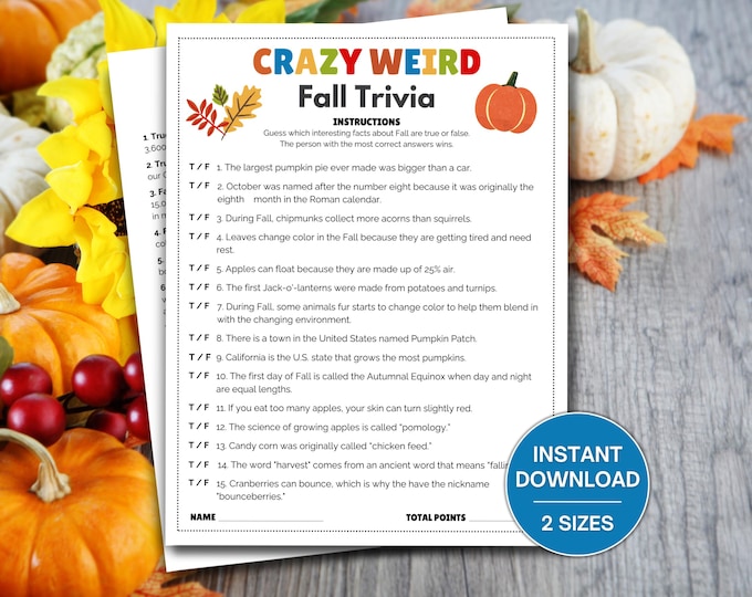 Fall Trivia Game Printable, Fall Classroom Activity, Fall Printables ...